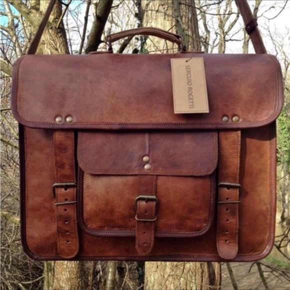 Bags | Vintage Leather Laptop Bag 15 Messenger Briefcase Crossbody ...